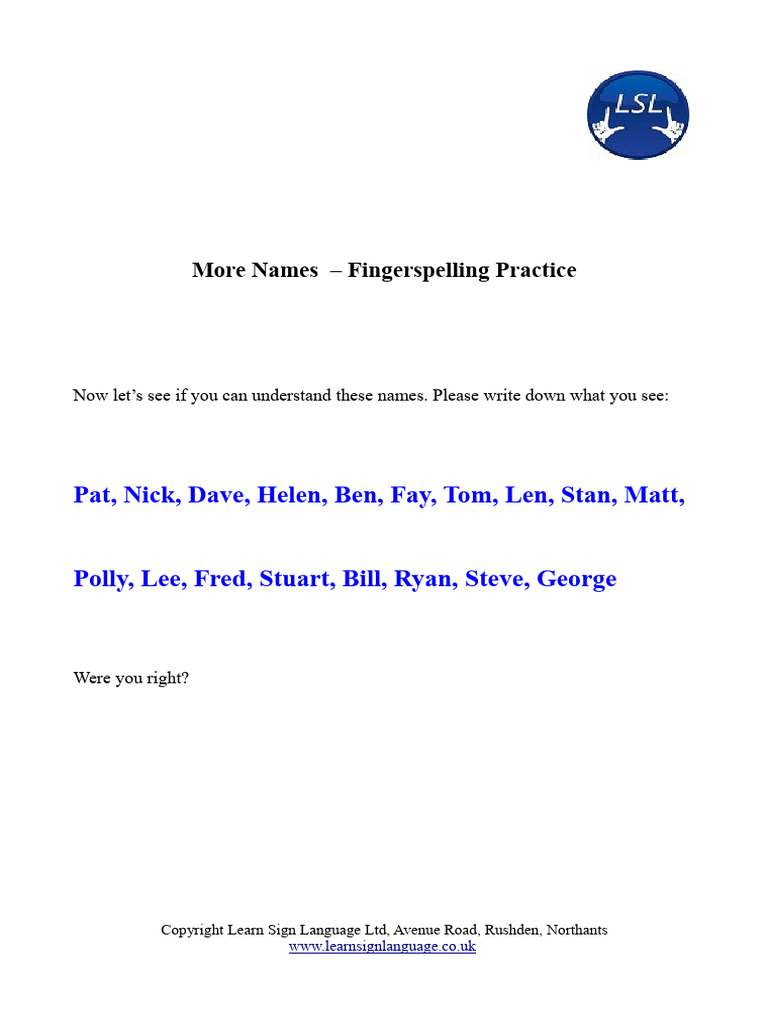 9.more Fingerspelling Names | PDF