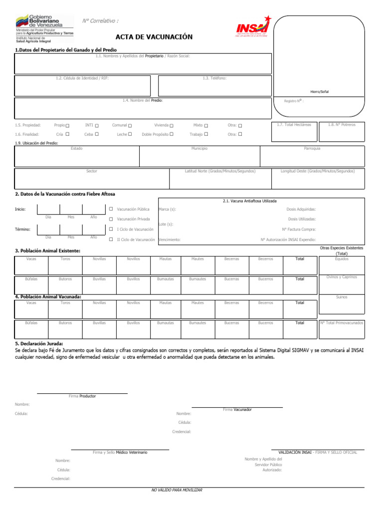 Acta Vacunación Insai-Panaftosa | PDF | Vacas | Etnobiología