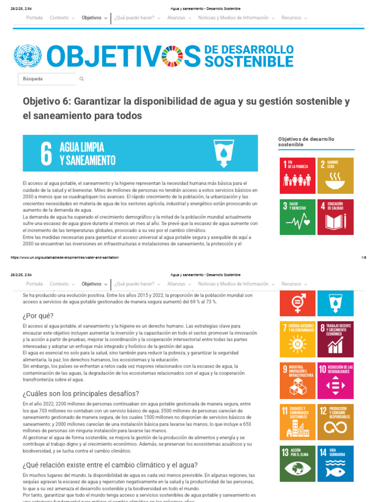 Agua Y Saneamiento Desarrollo Sostenible Pdf Agua Sustentabilidad