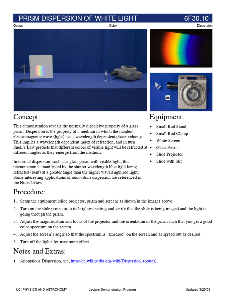 Prism Dispersion of White Light | PDF