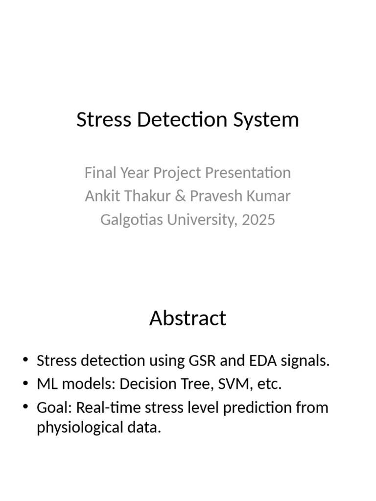 Stress Detection System Presentation Development | PDF