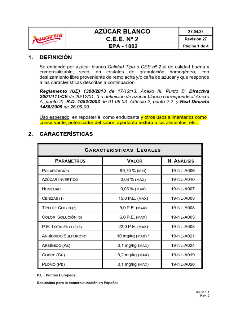 Azúcar Blanco: Definición y Características | PDF | Azúcar | Dieta y ...