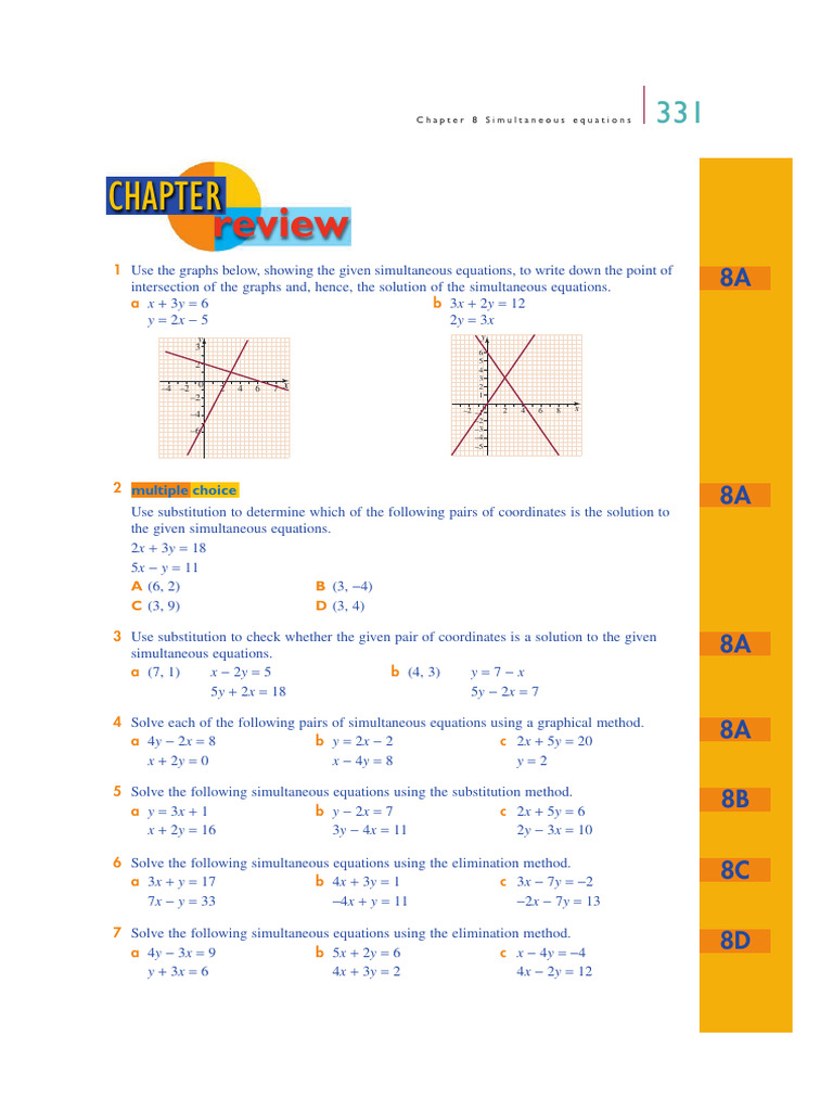 Linear Simultaneous Equations Revision Ws & Ans | PDF | Equations ...