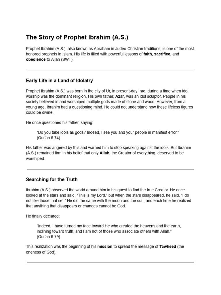The Life and Legacy of Prophet Ibrahim | PDF | Idolatry | Islamic ...
