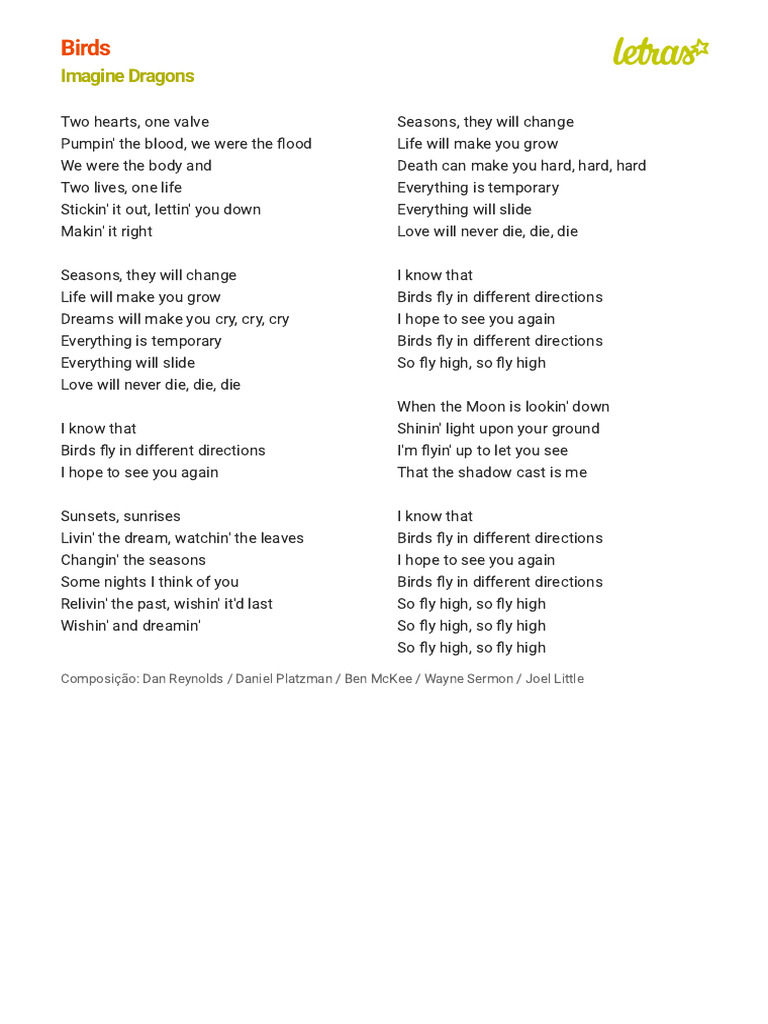 BIRDS - Imagine Dragons (Impressão) | PDF