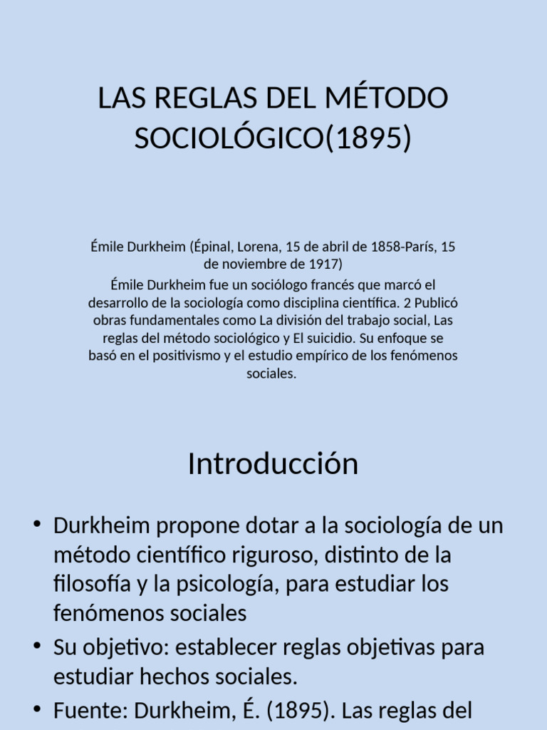 Metodo Sociologico Durkheim Presentacion Extendida | PDF | Emile Durkheim | Sociología