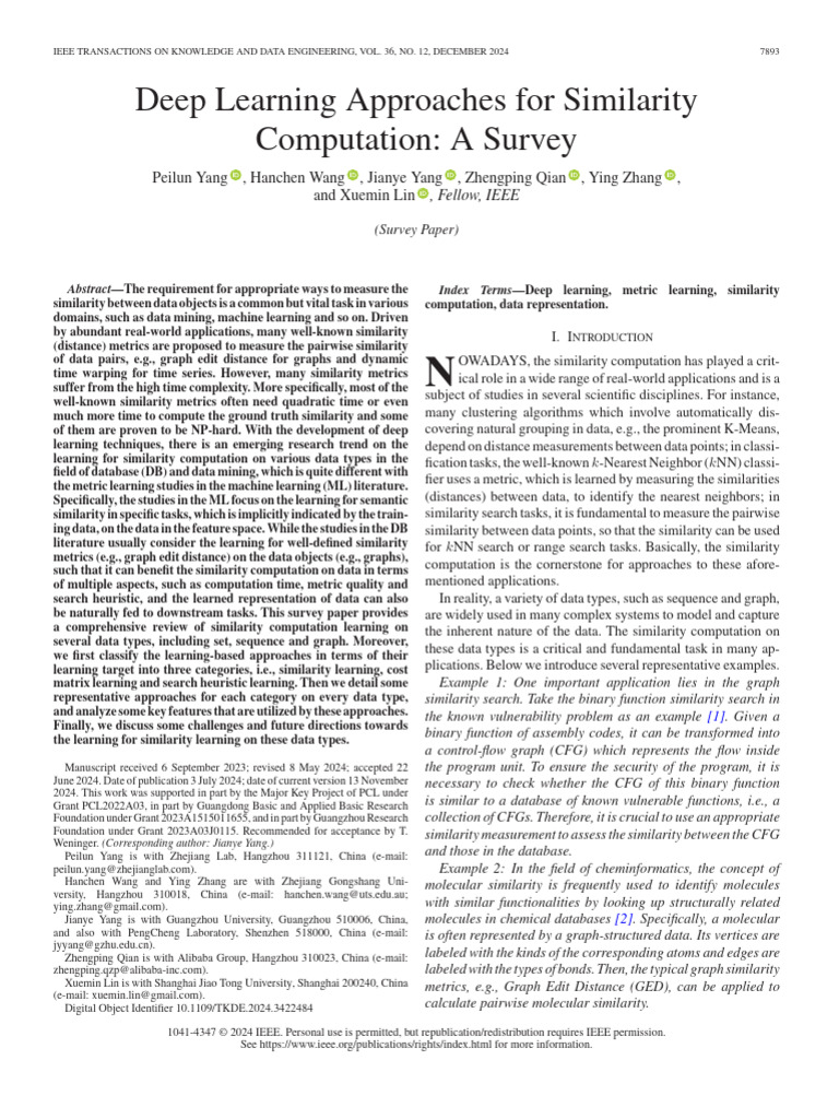 Deep Learning Approaches For Similarity Computation A Survey | PDF | Deep Learning | Applied ...