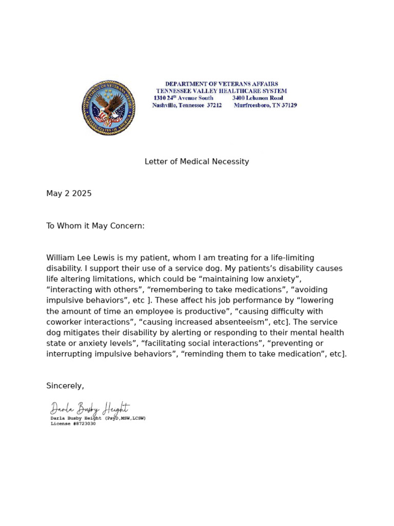 Letter of Medical Necessity | PDF