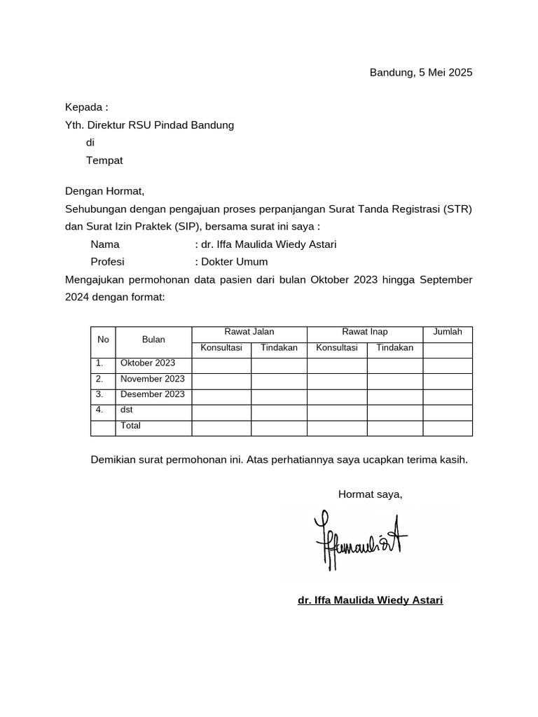 Permohonan Data Pasien RSU Pindad | PDF