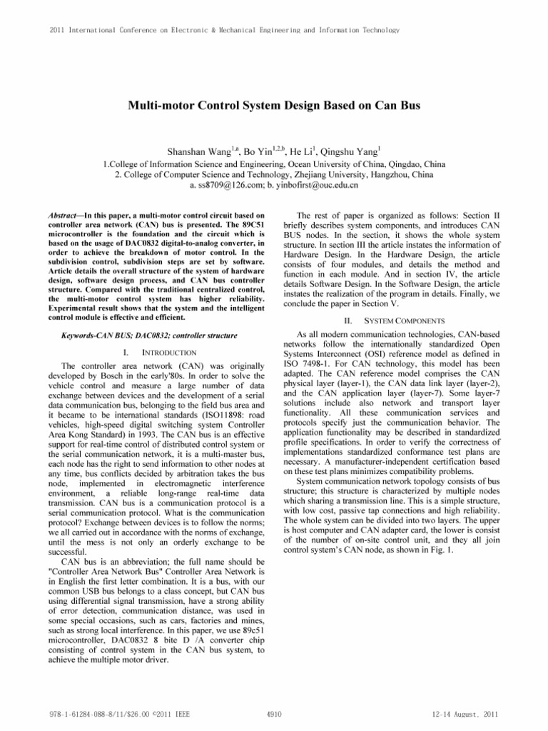 Multi Motor Control System Design Based On Can Bus Pdf Microcontroller Osi Model