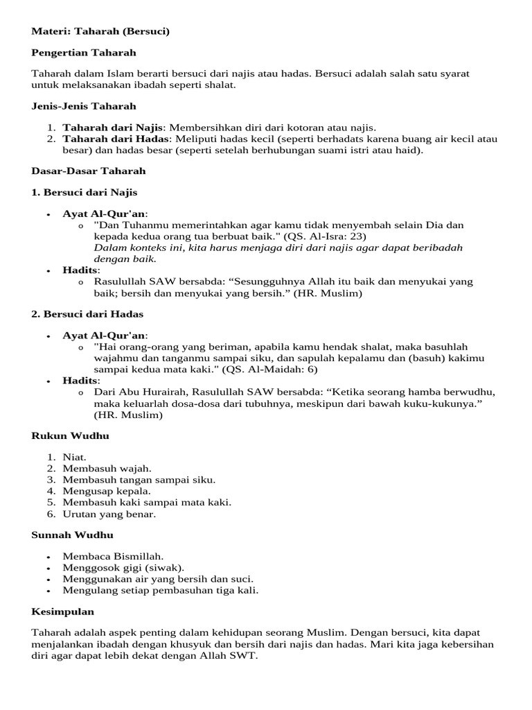 Materi Umum Taharah Atau Bersuci | PDF