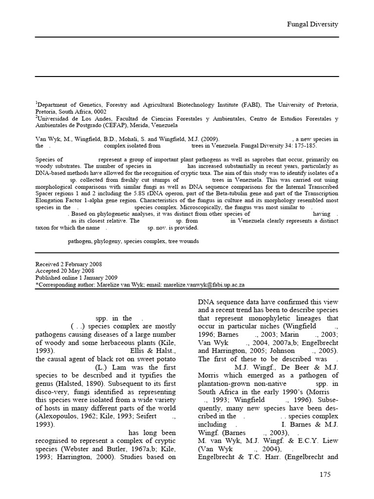 Ceratocystis Fimbriatomima, A New Species in The C. Fimbriata Sensu ...