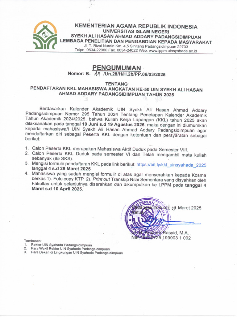 Pengumuman KKL Tahun 2025 | PDF