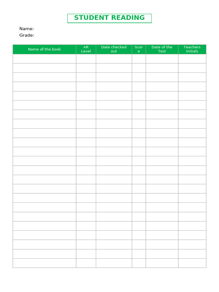 Reading Log Template Word Document Download | PDF