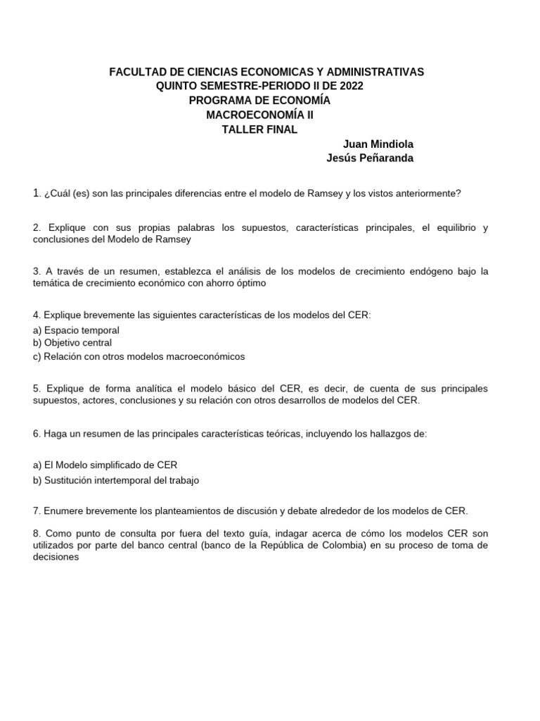 Taller Final Macro 2 22 2 (1) | PDF | Inflación | La política monetaria