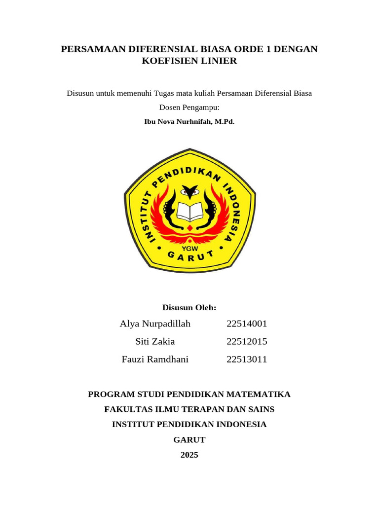 PDB Orde 1 Dengan Koefisien Linier Revisi Fiks | PDF