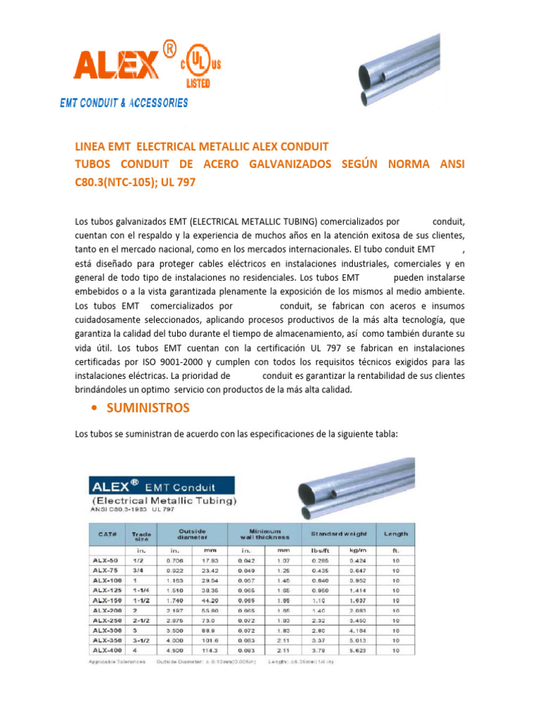 Tubos EMT ALEX: Calidad y Normativas | PDF | Acero | Materiales