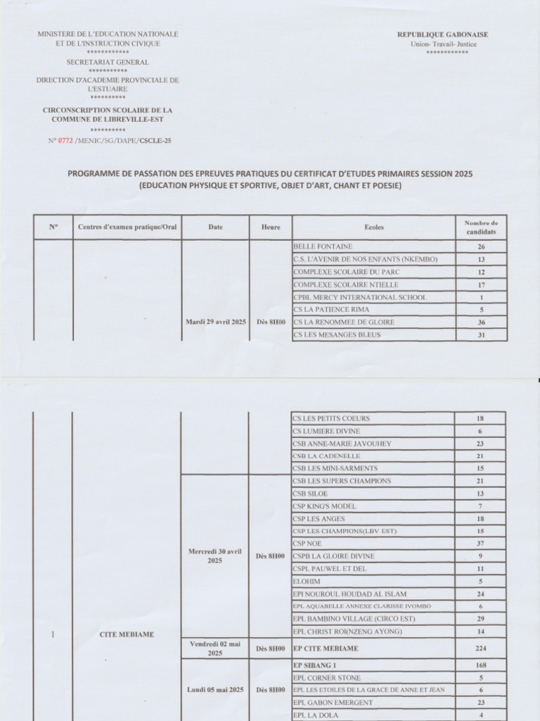 Programme de Passation Des Epreuves Pratiques Du Cep - 2025 | PDF