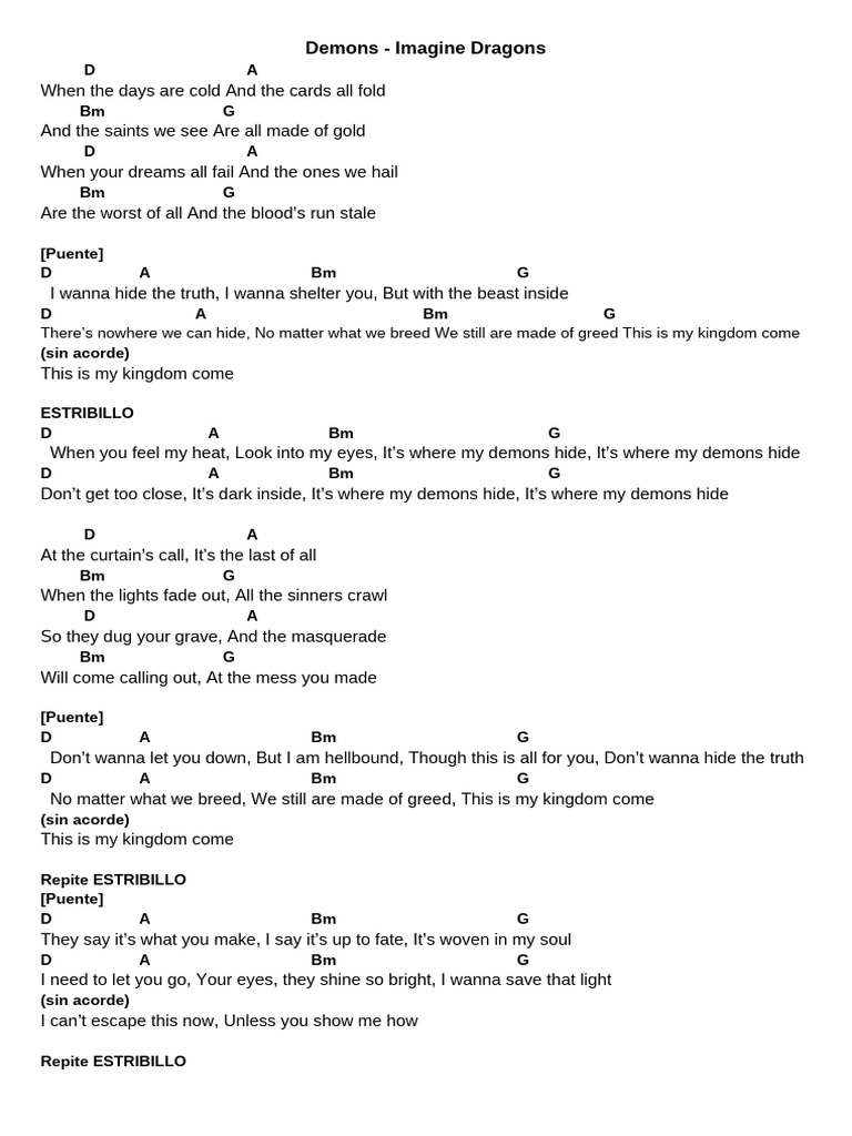 Demons - Imagine Dragons | PDF