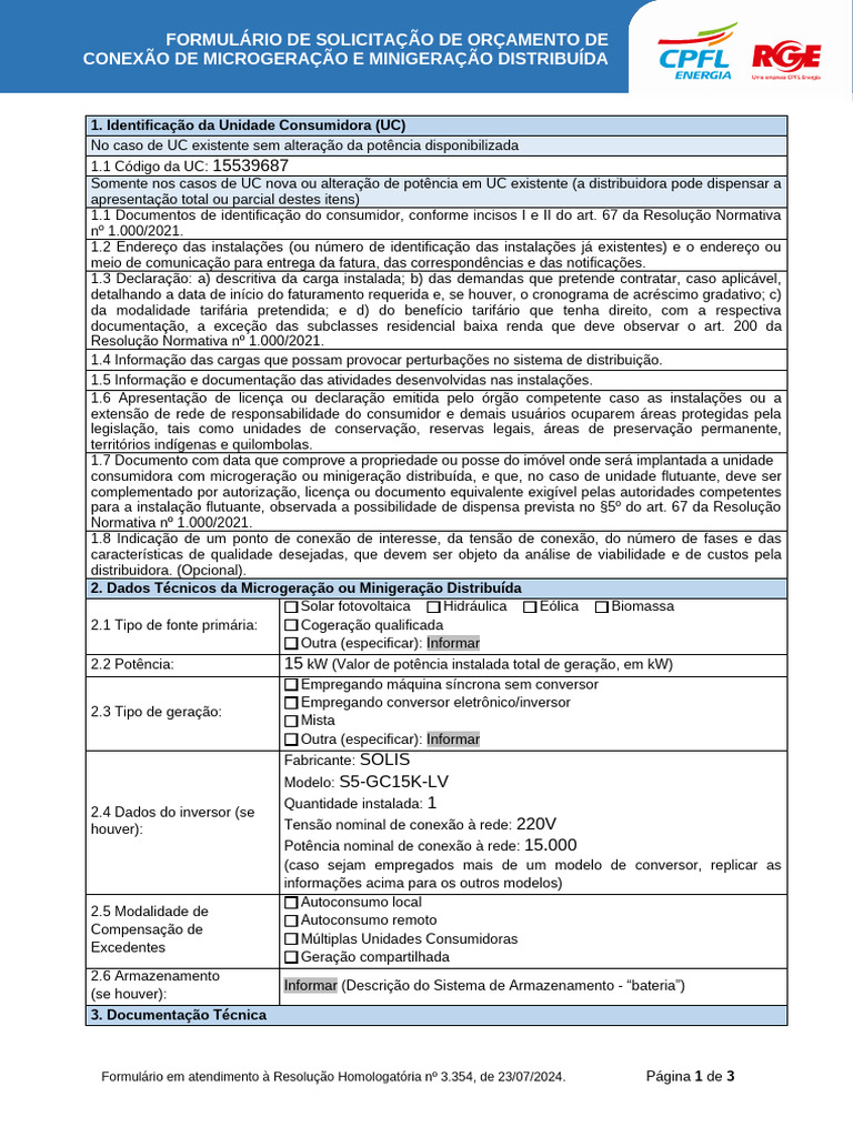 Formulário (Anexo E - GED 15303) | PDF | Fotovoltaica