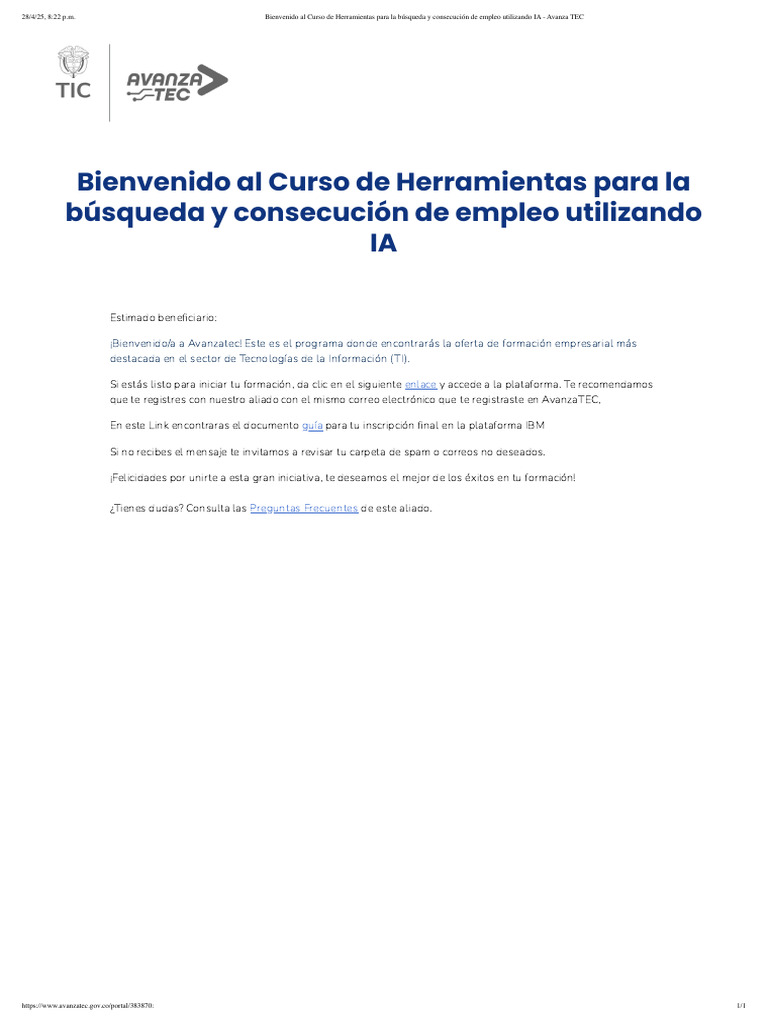 Bienvenido Al Curso de Herramientas para La Búsqueda y Consecución de Empleo Utilizando IA ...