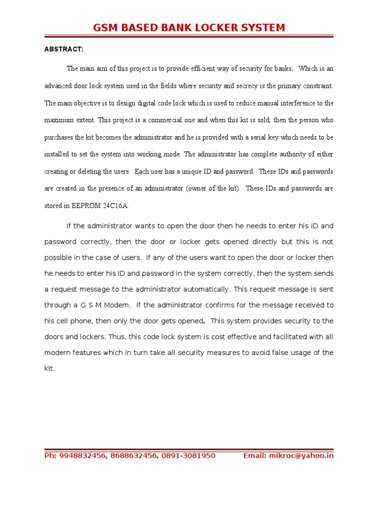 6.Gsm Based Bank Locker System | PDF