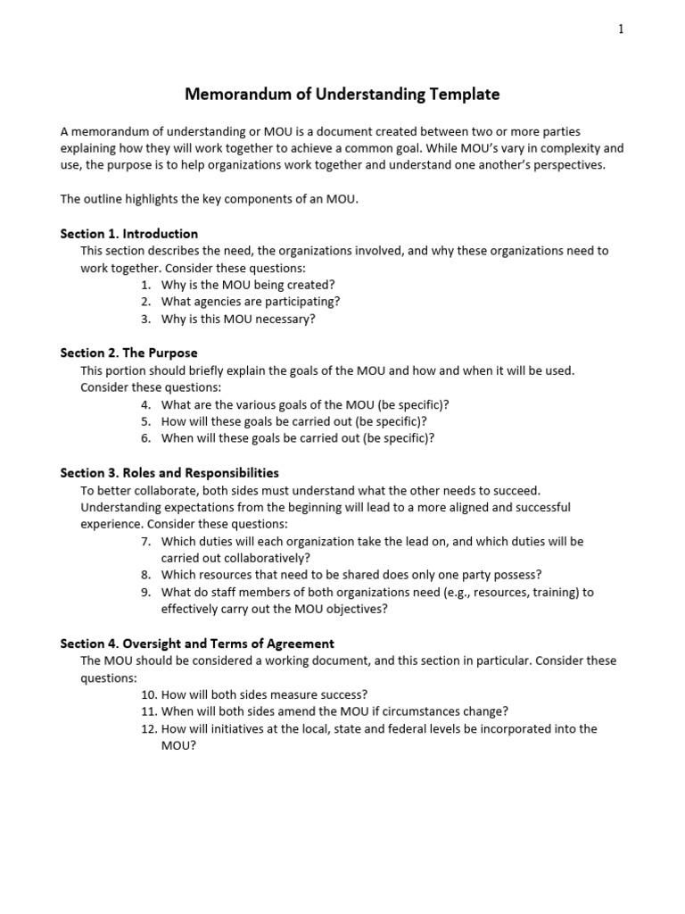 Memorandum of Understanding Template | PDF | Memorandum Of Understanding