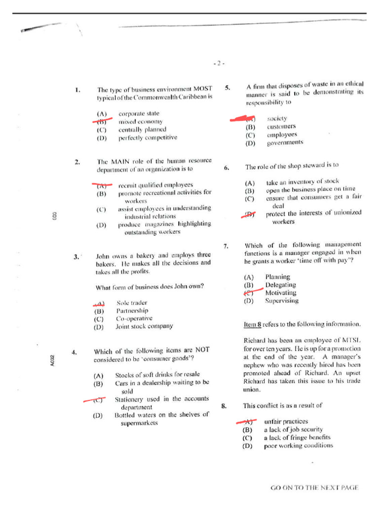 2025 Csec Pob January p01.Pdf - Answers Sheet | PDF