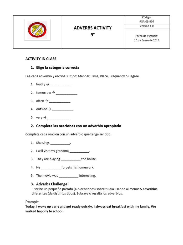 Adverbs Activity | PDF