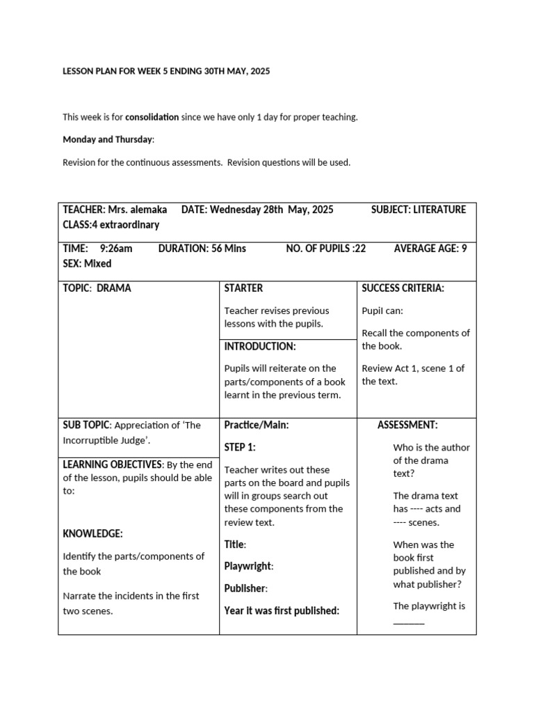 English Lesson Plan For Grade 4 Pupils | PDF | Lesson Plan | Teachers