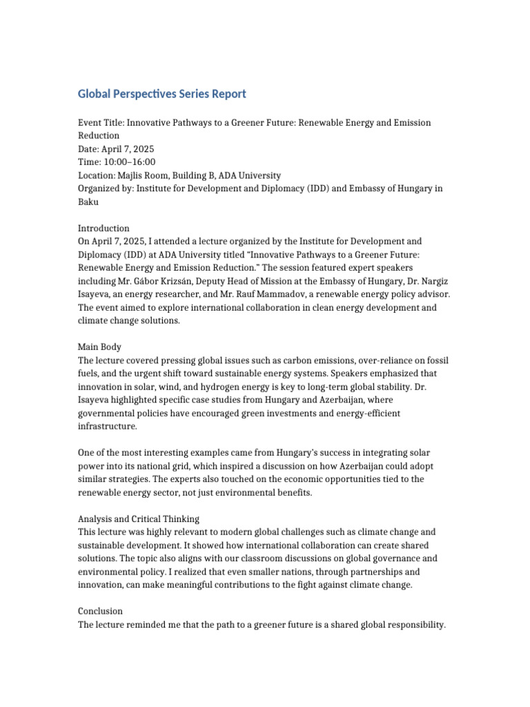 Final Global Perspectives Report | PDF