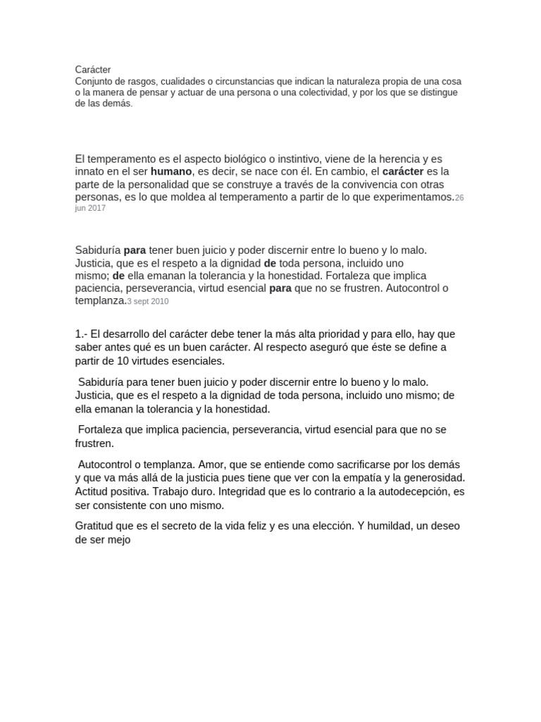 Desarrollo del Carácter y Virtudes Esenciales | PDF