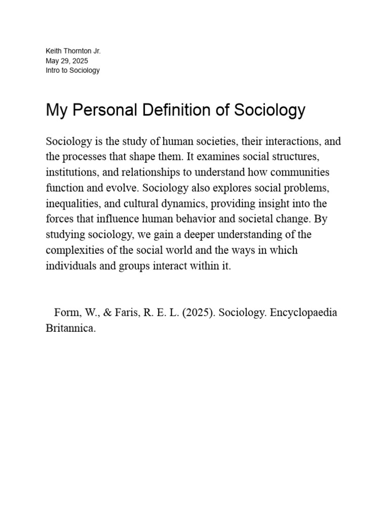 Personal Definition of Sociology | PDF