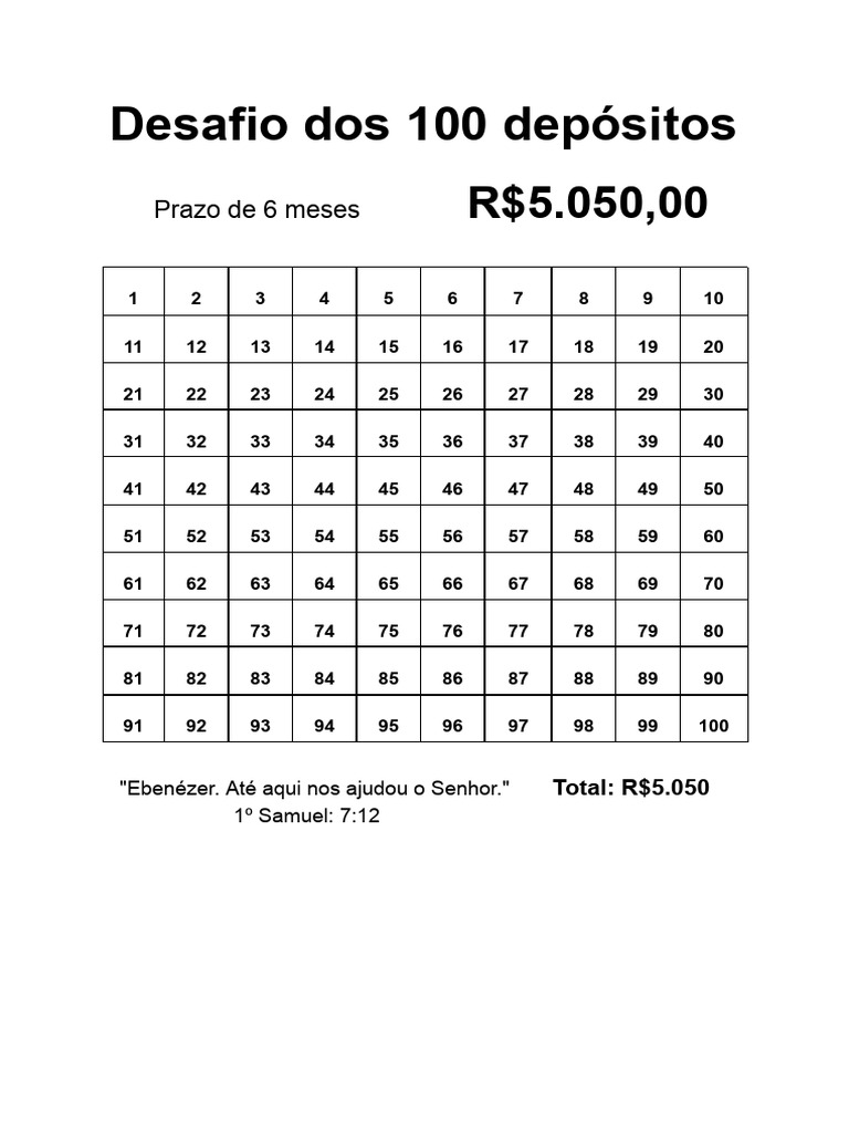 Tabela Desafio Dos 100 Depósitos | PDF
