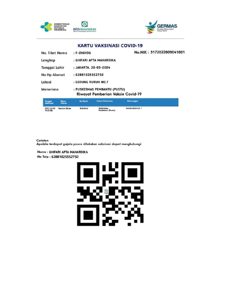Surat Keterangan Vaksin Ghifari | PDF