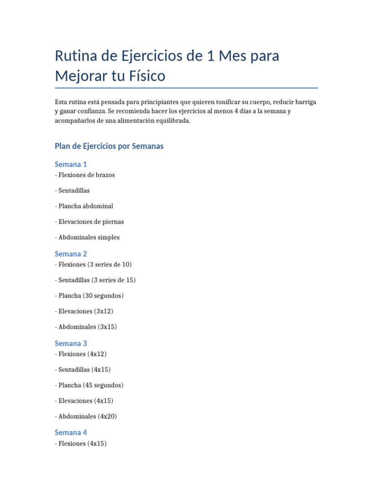 Rutina Ejercicios Mensual | PDF