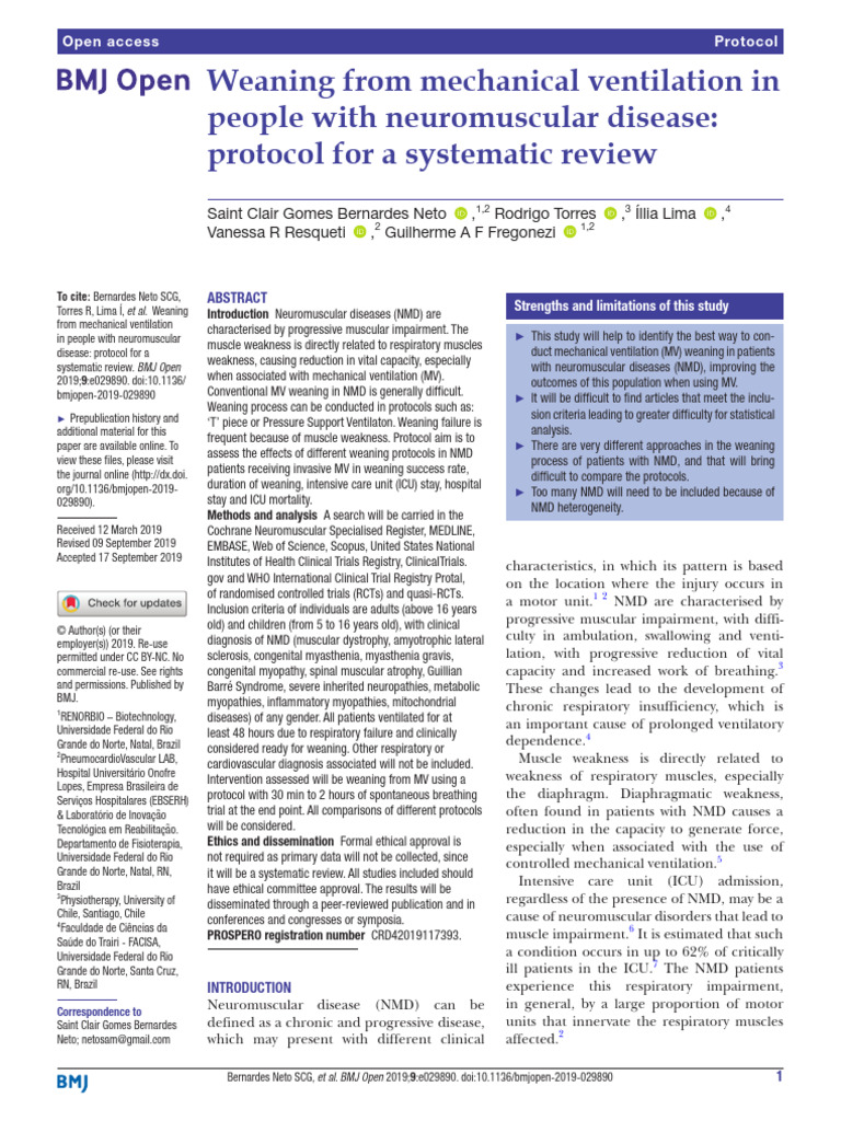 Weaning Protocols for Neuromuscular Disease | PDF | Weakness ...