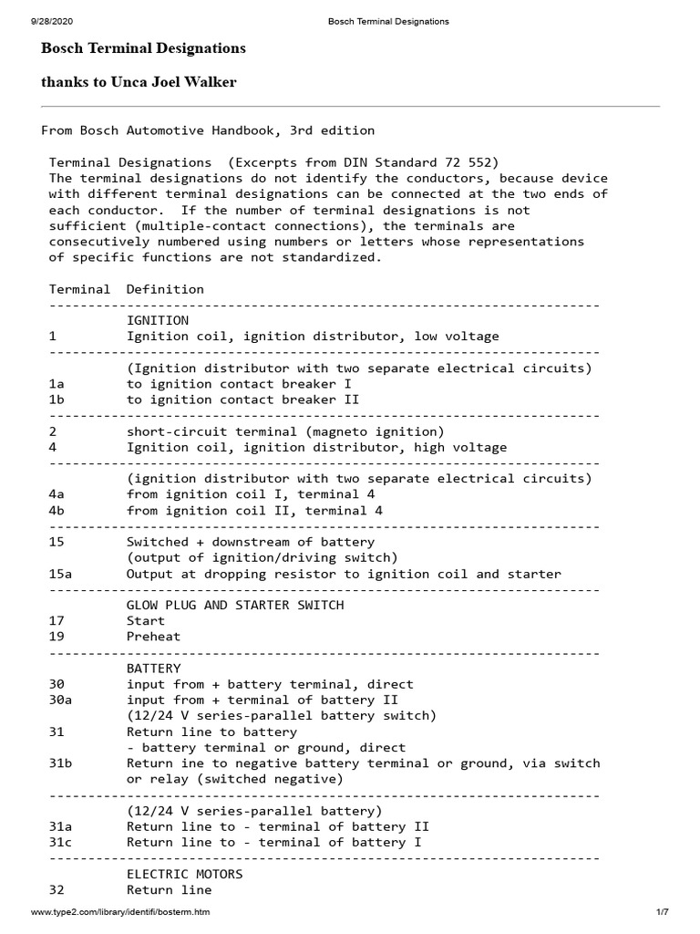 Bosch Alternator Terminal Designations | PDF | Relay | Ignition System