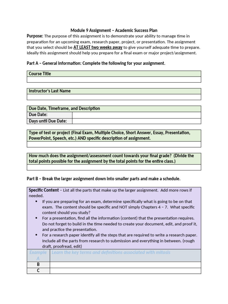 Academic Success Plan Assignment Guide | PDF | Learning