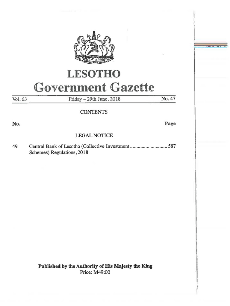 Central Bank of Lesotho Collective Investment Schemes Regulations 2018 ...