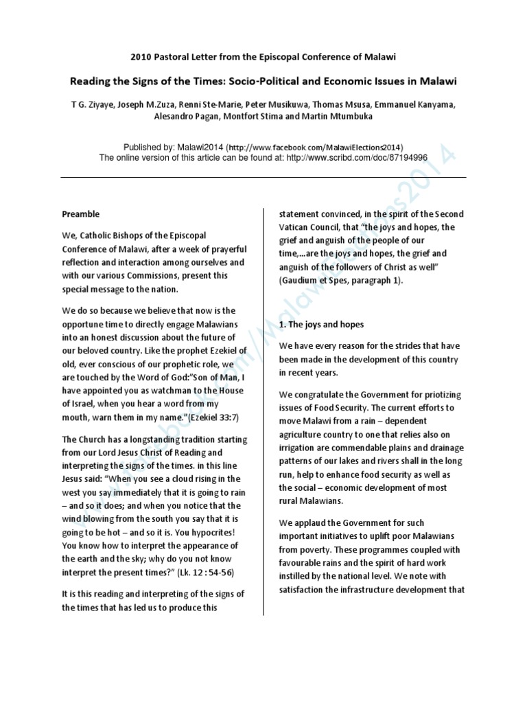 2010 Malawi Pastoral Letter | Download Free PDF | Political Corruption ...