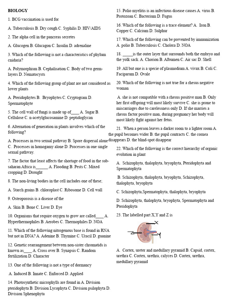 Biology Quiz: Key Concepts and Questions | PDF | Dominance (Genetics ...
