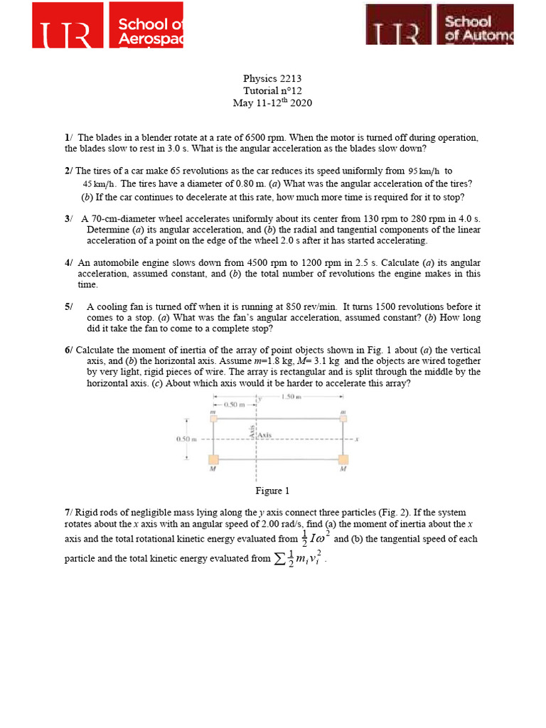 Tutorial 12-Phys1-UIR-2019-2020 | PDF | Rotation Around A Fixed Axis | Acceleration