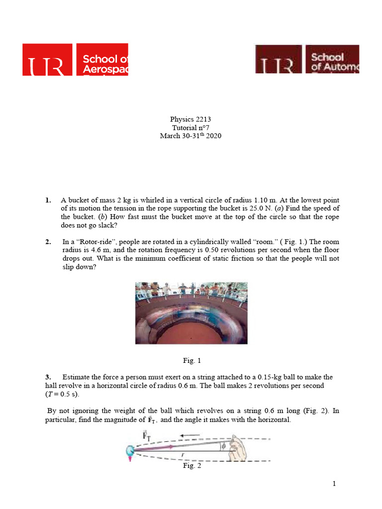 Tutorial 7 Phys1 UIR 2019 2020 | PDF | Force | Acceleration