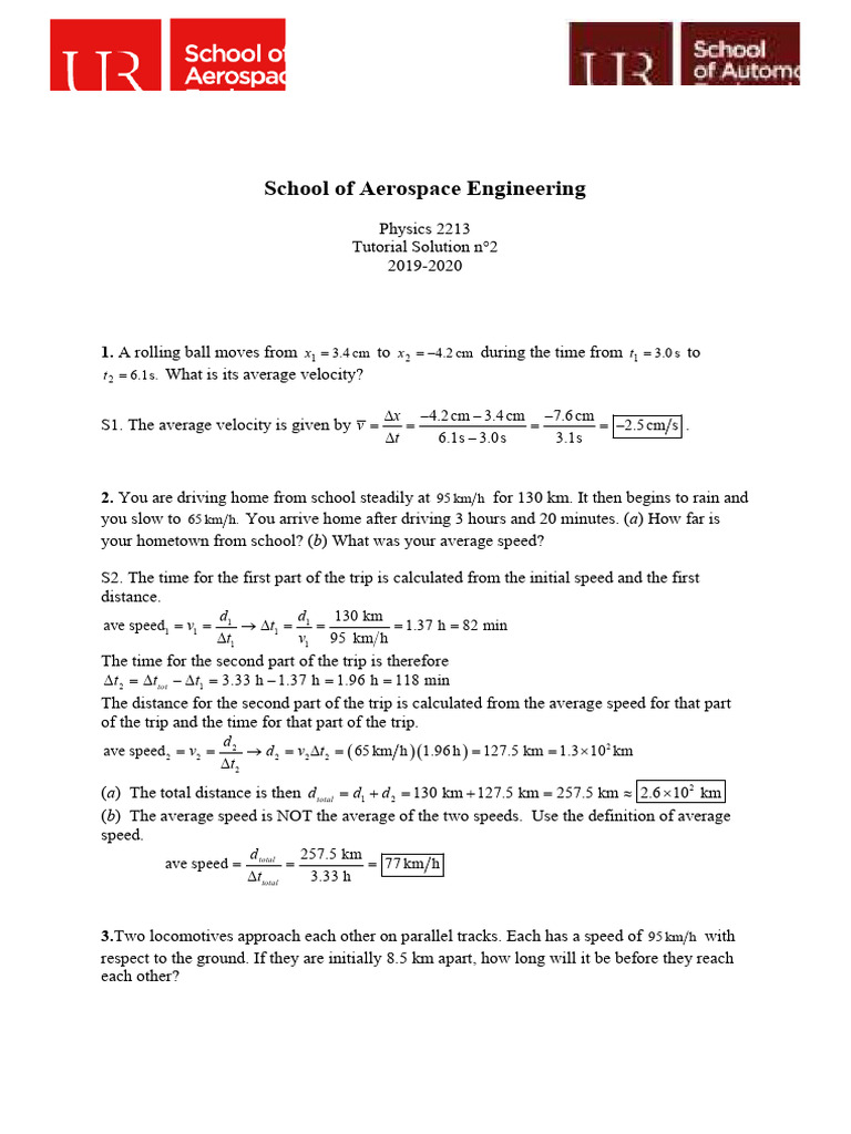 Solution Tutorial 2 Phys1 UIR 2019 2020 | PDF | Speed | Acceleration