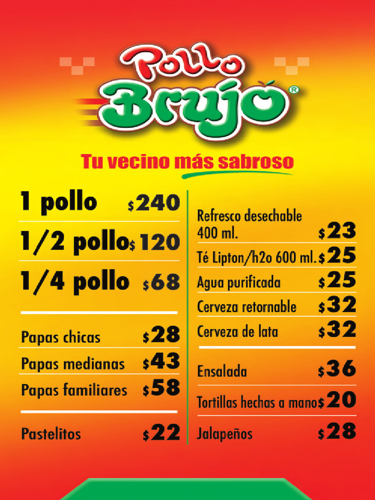 Pollo Brujo Merida Restaurant Menu 2024 | PDF