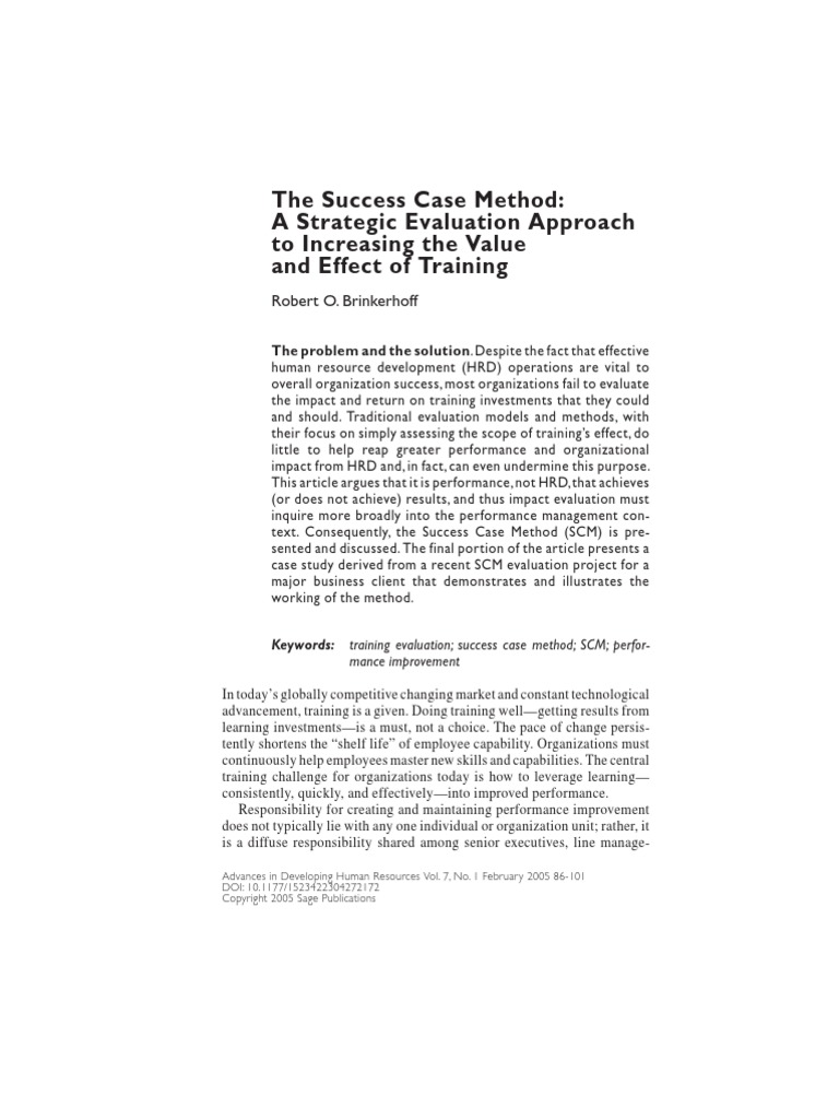 The Success Case Method: A Strategic Evaluation Approach To Increasing ...