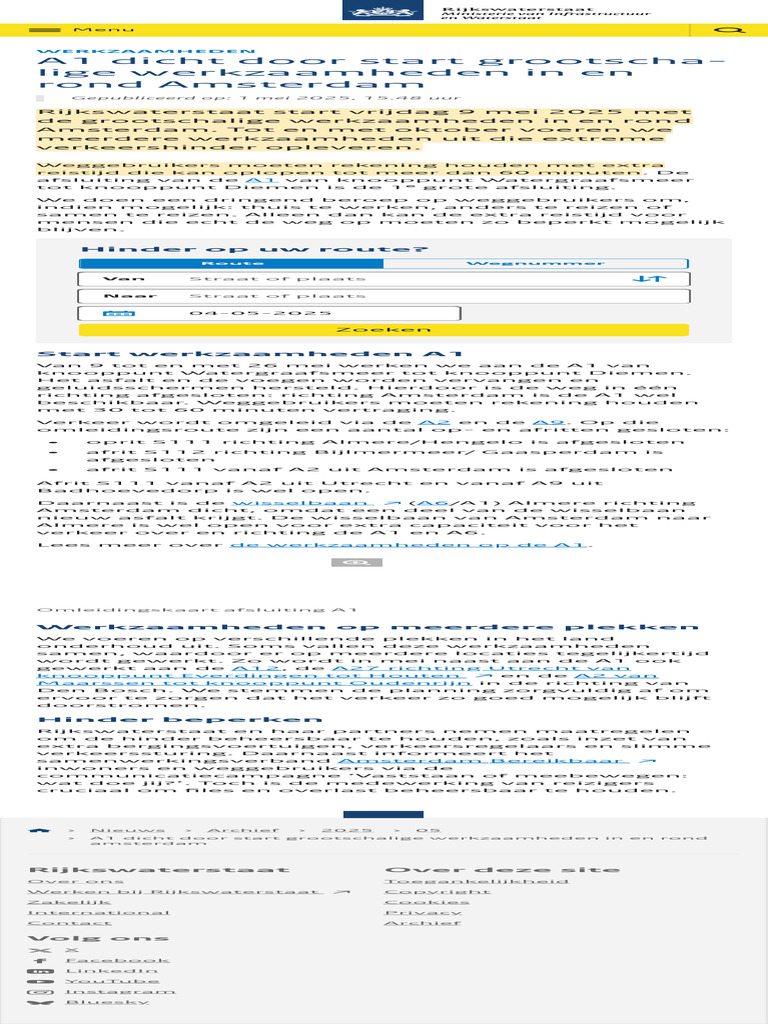 A1 Dicht Door Start Grootschalige Werkzaamheden in en Rond Amsterdam | PDF