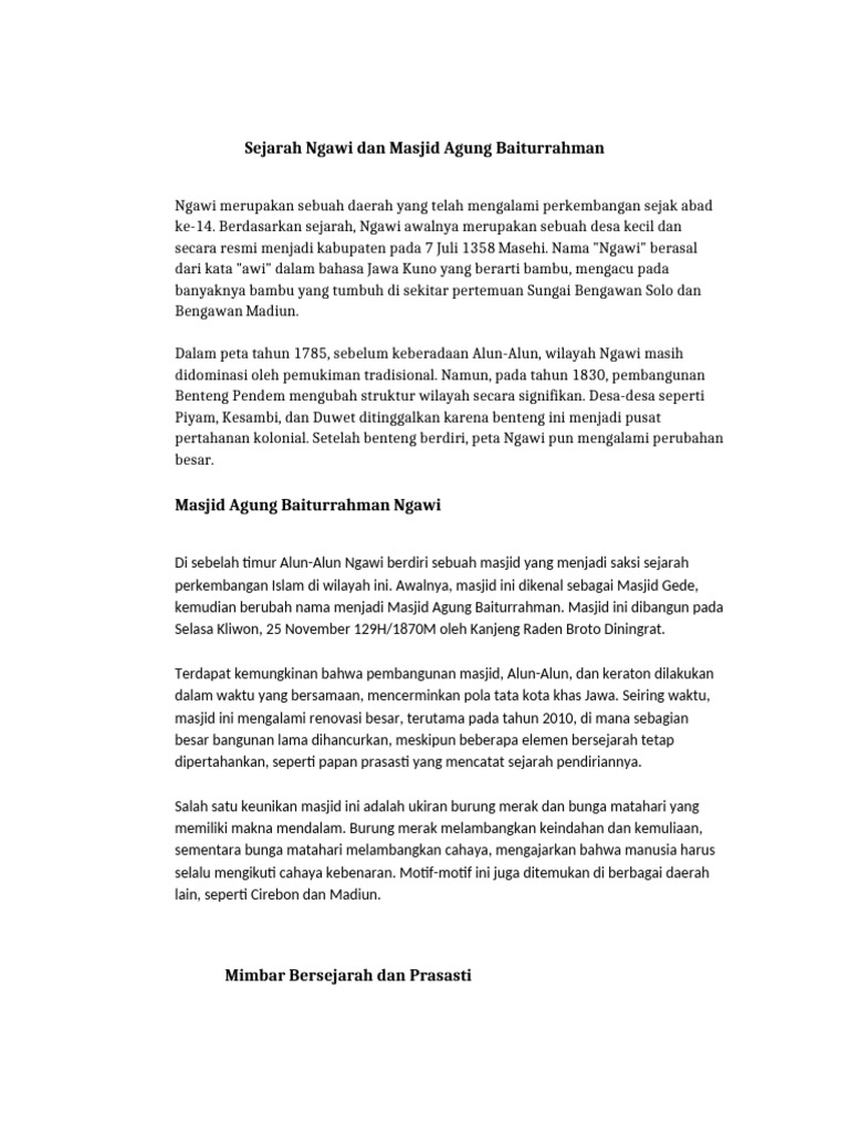 Sejarah Ngawi dan Masjid Baiturrahman | PDF
