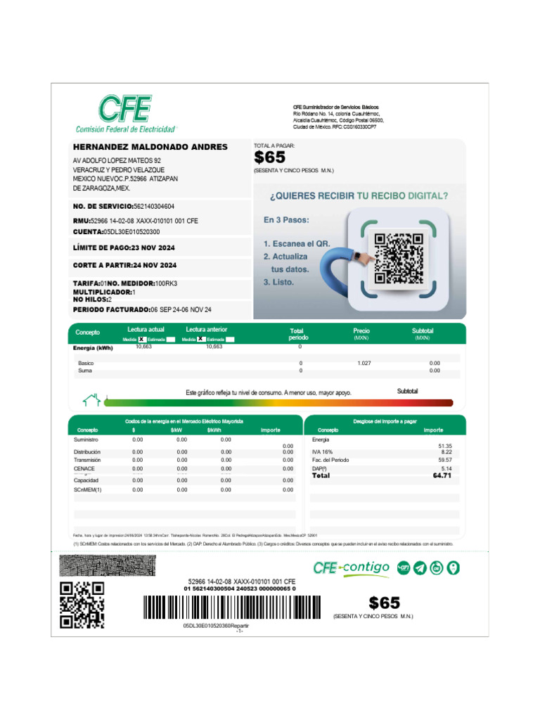 Comprobante Cfe Andres | PDF | Electricidad | Poder (Física)